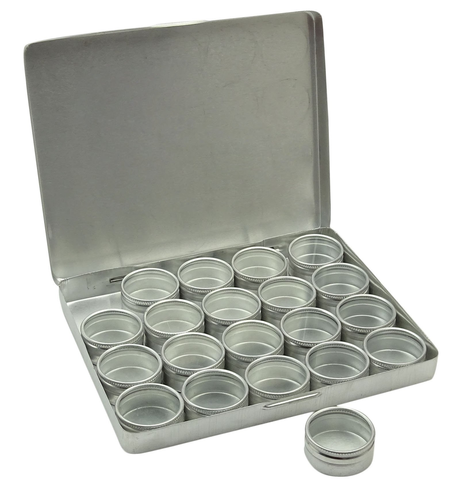 Darling Souvenir 20-Pieces Clear Top Round Aluminum Storage Container Set 1.2" Diameter Mini DIY Favour Boxes