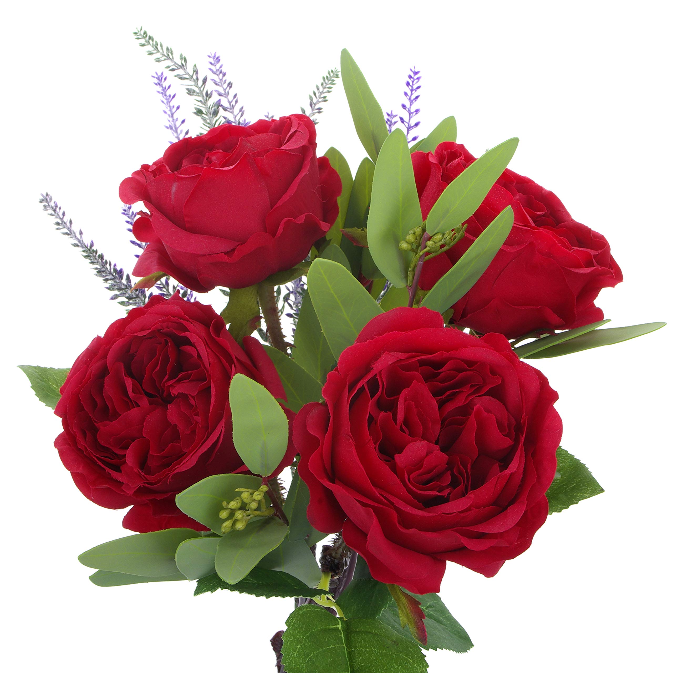 Final Sale-Extra-Realistic & Large Artificial Silk Garden Rose Flowers | Faux Peony Stems | Set of 4 | Red