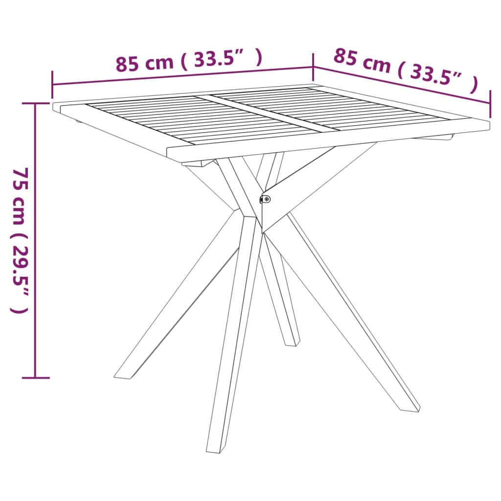 vidaXL Solid Acacia Wood Patio Table - Square Outdoor Furniture, Brown, Easy Assembly, Stable Frame, Size 33.5"x33.5"x29.5"