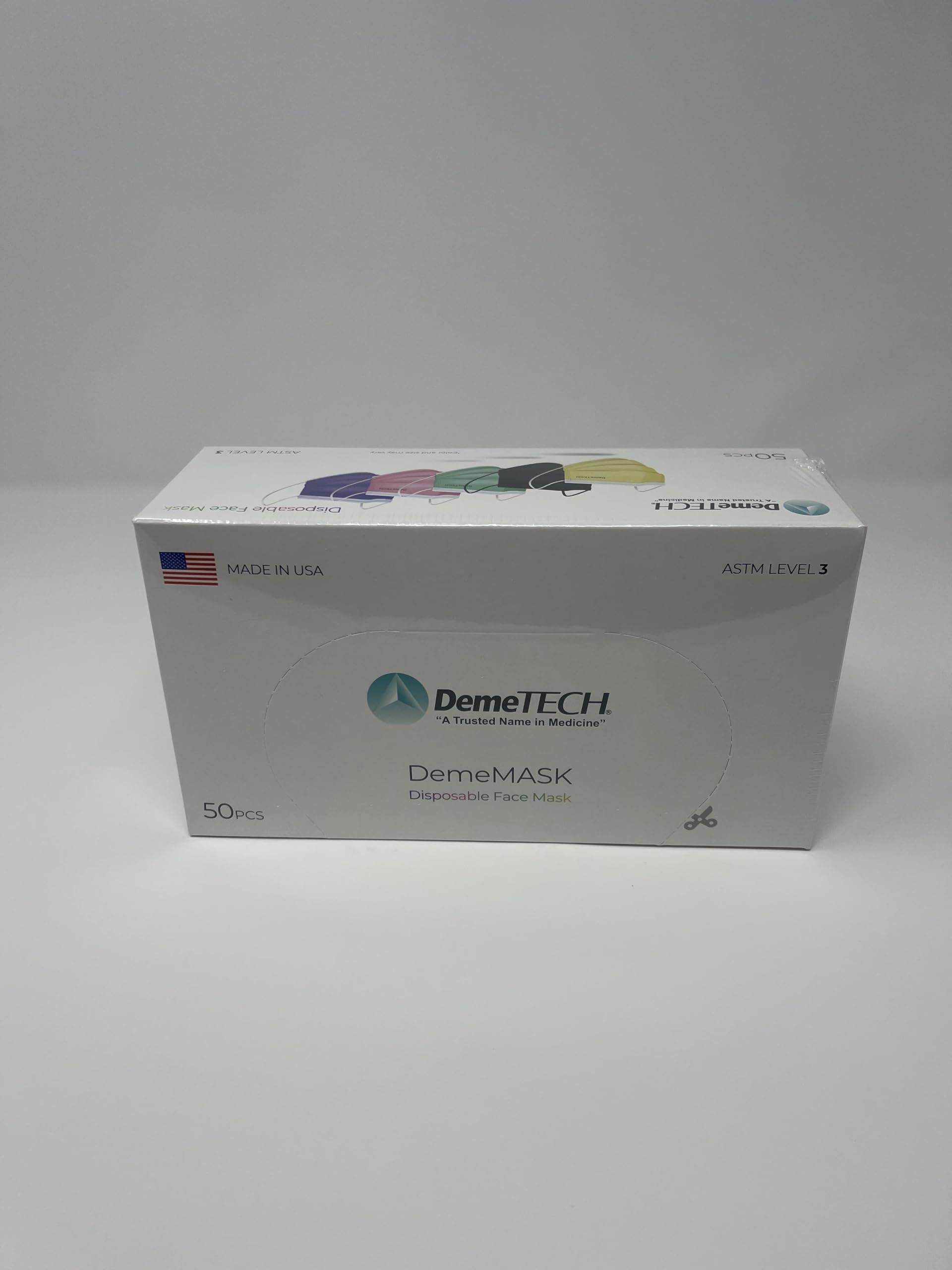 DEMETECH ASTM Level 3 Protective 3-Layer Face Mask, Ear-Loop Style, Adult Mask, 50 Pack, Variety Pack