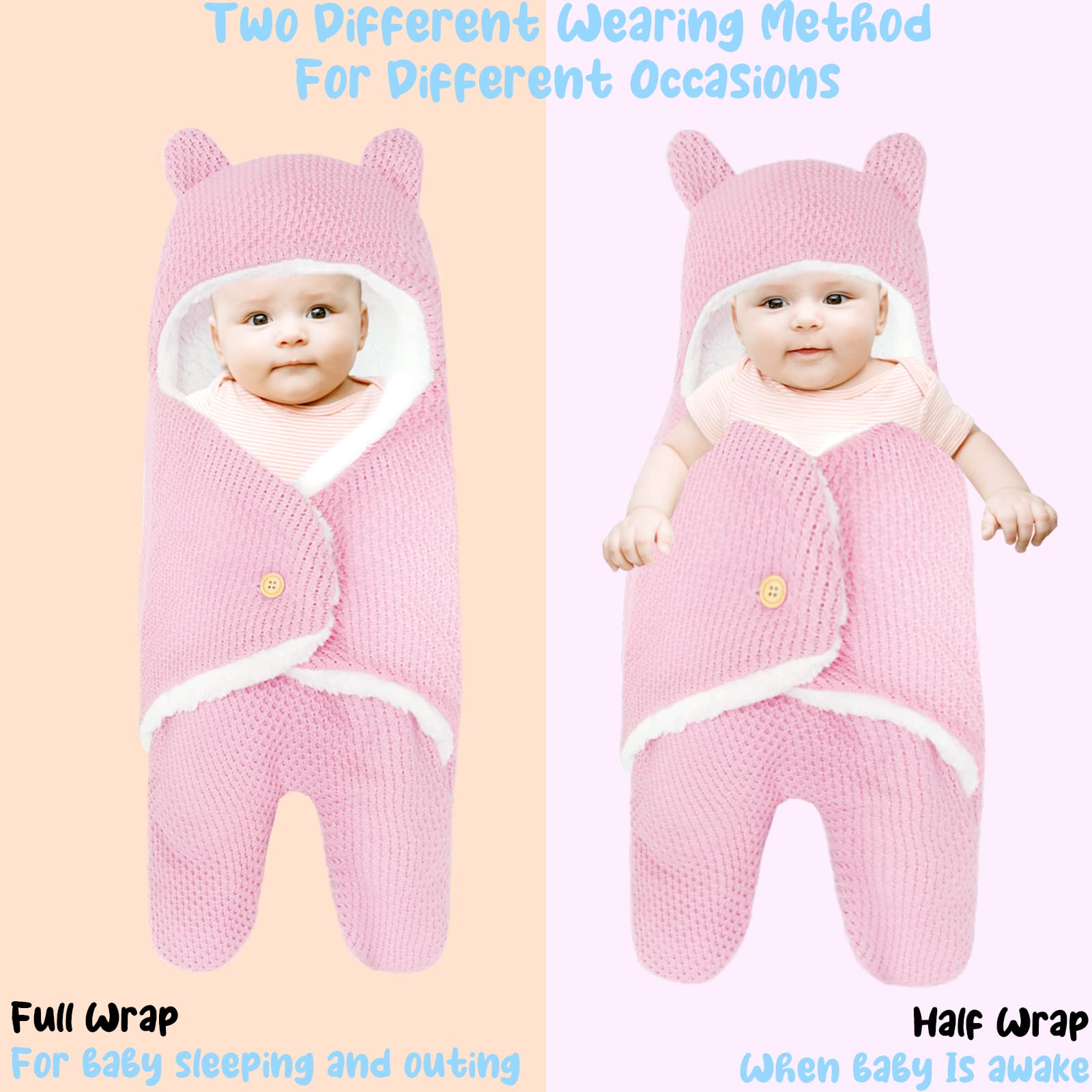 Baby Swaddle Blanket, Soft Plush Newborn Swaddle Wrap Baby Blankets, Cute Bear Unisex Baby Sleeping Bag for 0-6 Months Baby