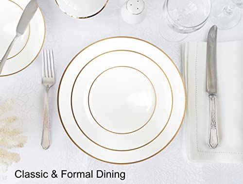 Bone China Dinnerware, 16PC Set, Service for 4, Double Gold Rim, White, Microwave Safe, Elegant Giftware, Dish set, Essential Home, Everyday Living, Display, decoration, Kitchen Dishes, Dinner set