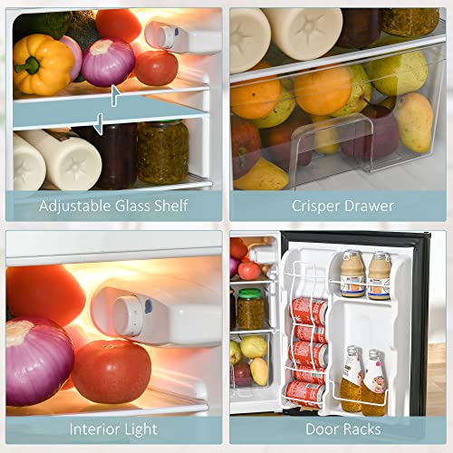 HOMCOM Double Door Mini Fridge with Freezer, 3.2 Cu.Ft Compact Refrigerator with Adjustable Shelf, Adjustable Thermostat and Reversible Door for Bedroom, Dorm, Home Office, Black