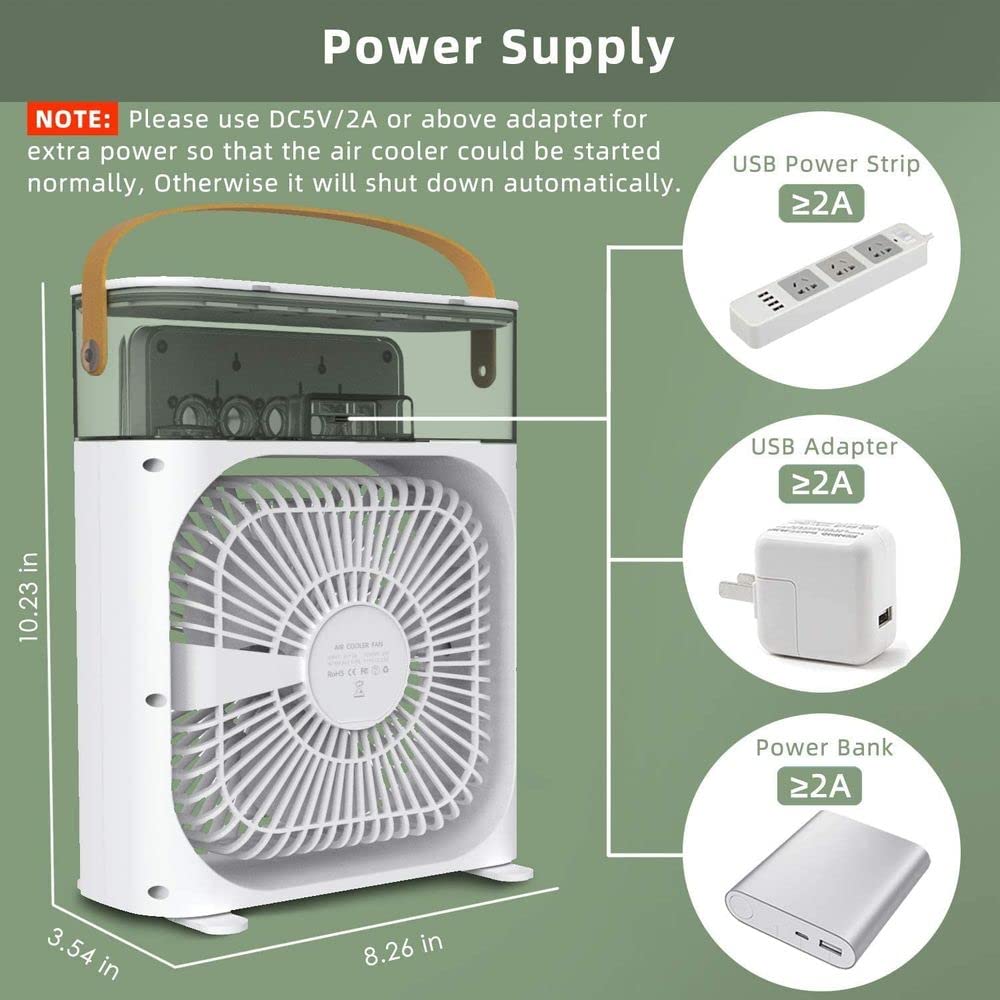 AuLink Personal Air Cooler USB Desk Fan Evaporative Cooler Humidifier with Timer, Aroma Diffuser, 7 Colors LED Light, 5 Sprays, 3 Wind Speeds for Room Travel Office