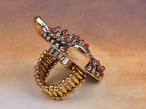 Alilang Antique Golded Tone Ruby Red Crystal Rhinestones Cheetah Feline Stretch Ring