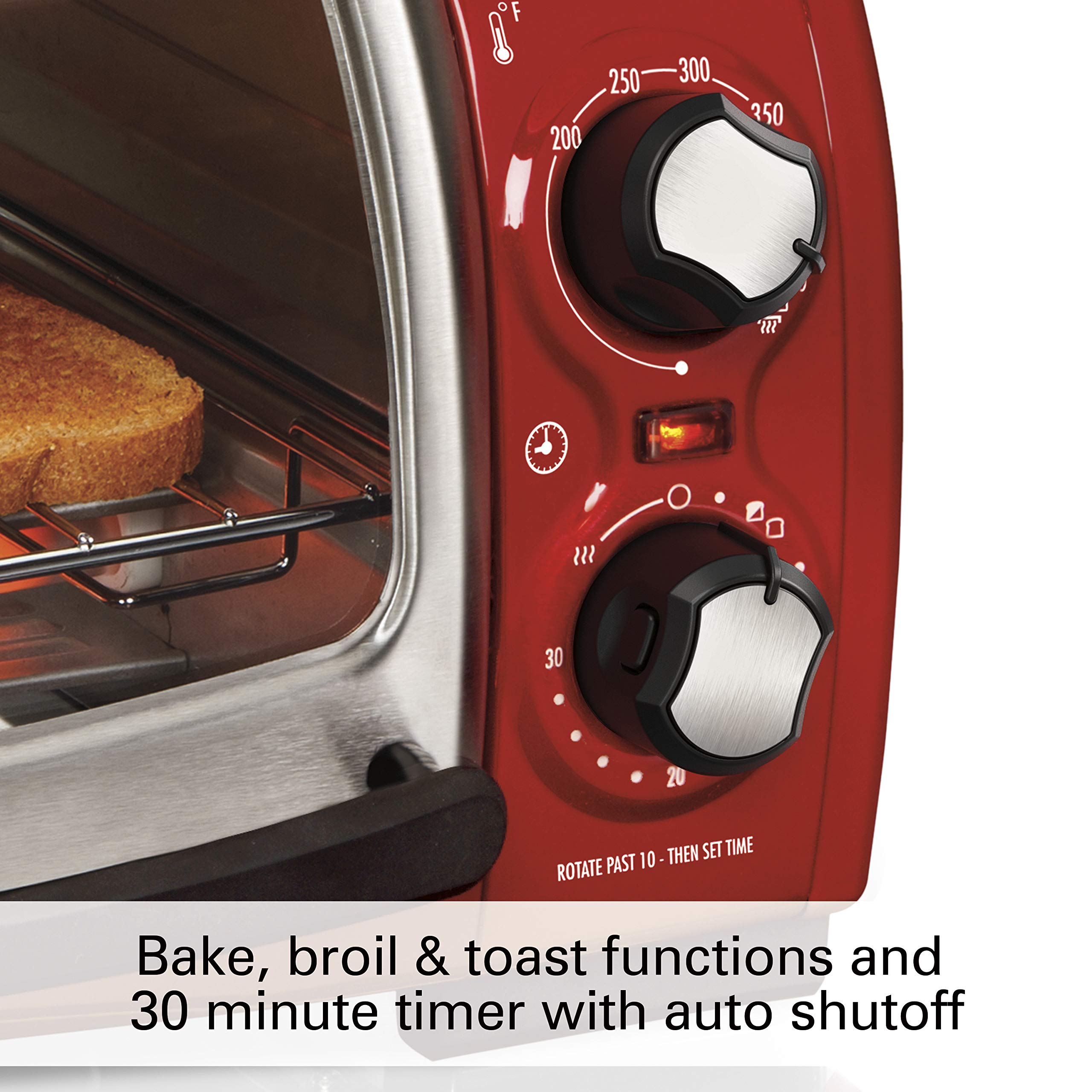 Hamilton Beach Easy Reach Countertop Toaster Oven, 4-Slices, Red (31337D)