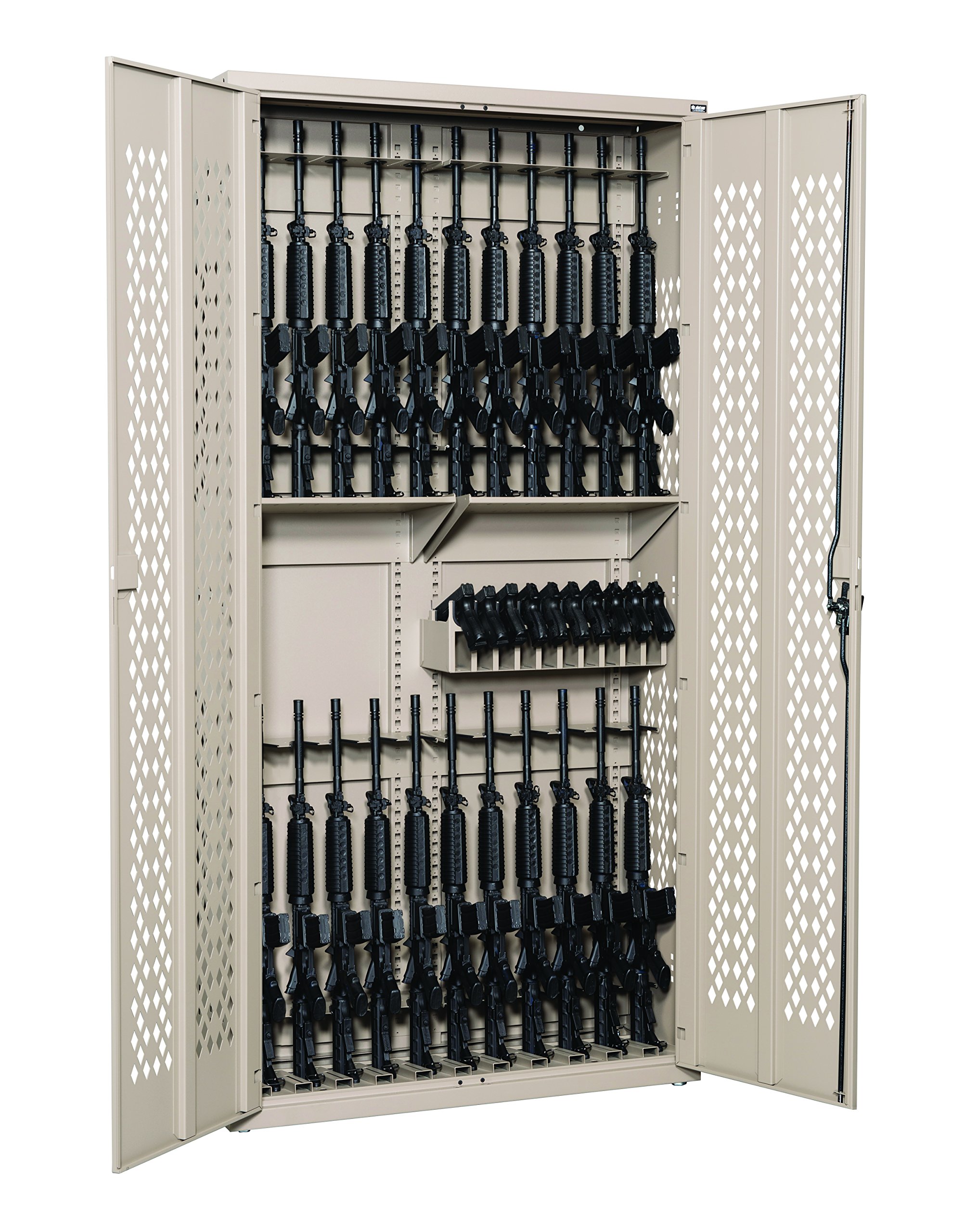 Datum Storage Argos Hinged Door Weapons Cabinet Holds 24 Rifles & 10 Pistols, 84", Battleship Grey