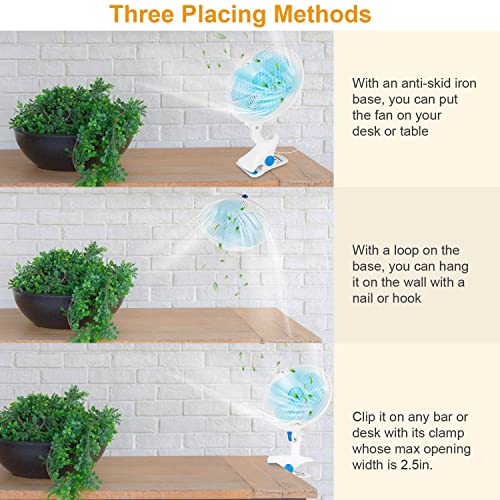 KOCASO Oscillating Clip on Fan,8.6" Portable Quiet Fan w/2 Speed Fan w/Sturdy Clamp,Adjustable Tilt 90° Automatic Rotation Personal Desk Fan for Office Table Bedroom Kitchen w/ 3.94FT Cord-US Spot