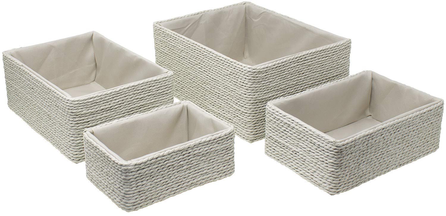 Sorbus Storage Baskets 4-Piece Set - Stackable Woven Basket Paper Rope Bin Boxes for Makeup, Office Supplies, Bedroom, Closet (Teal)