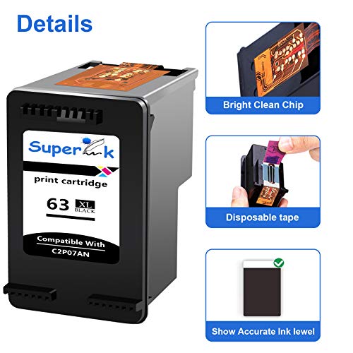 SuperInk Remanufactured Ink Cartridge Compatible for HP F6U64AN 63XL 63 XL 63 (Black, 1-Pack)