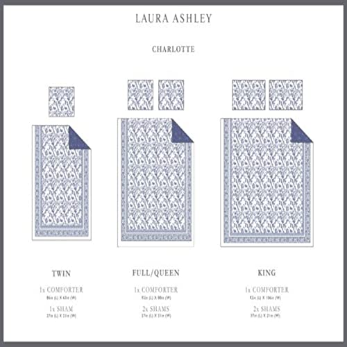 Laura Ashley Home - Twin Comforter Set, Cotton Bedding with Matching Sham & Bed Skirt, Stylish Home Decor (Charlotte Blue, Twin)