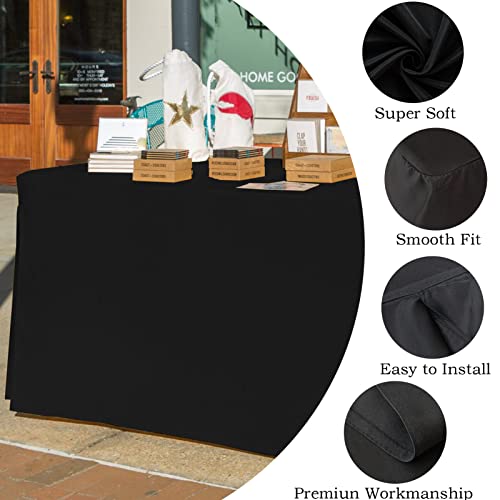 Hstbgdlk 2 Pack Black Tablecloth Fitted Table Covers for 6 Foot Rectangle Tables - Water Resistant Washable Fabric Polyester Rectangle Table Clothes for Parties, Trade Show(72L x 30W x 30H Inches)
