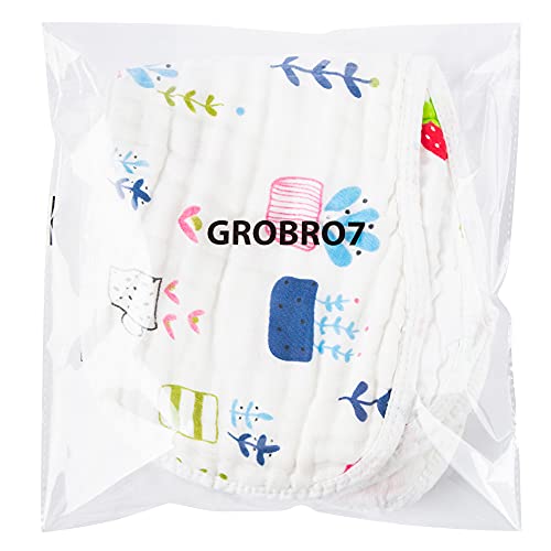 GROBRO7 5Pcs Burp Cloths Baby Bibs Muslin Burping Bid for Babies with Strawberry Flamingo Cotton Large Towels in 6 Layers Extra Absorbent Soft Machine Washable Nursery Newborn Gift 7x18.5inch