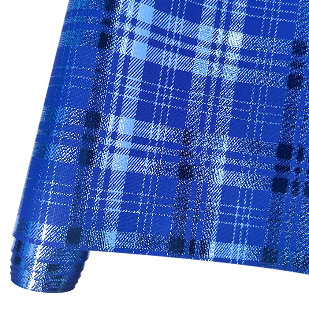 HYANG Matte Bronzing Embossing Grid Blue PU Faux Leather 1 Roll 12"X53"(30cmX135cm), Faux Leather Very Suitable for Crafts Making Leather Earrings, Bows, Handbag ,Sewing