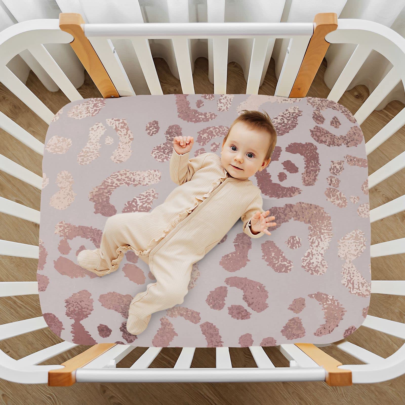 Blueangle Golden Leopard Print Crib Sheets, Ultra Stretch Baby Crib Sheet for Boys Girls, Snug Fitted Toddler Bedding Crib Mattress Sheet(372)