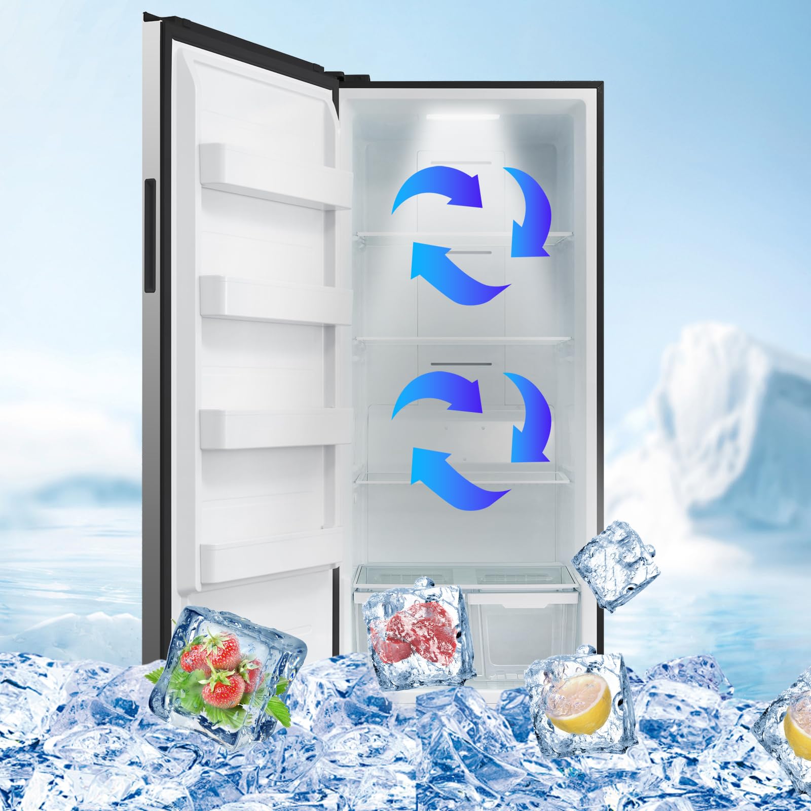 Techomey Left Hinged Standing Upright freezers 21 cu.ft, Garage freezer/refrigerator 115v, Quick Freeze, Dual modes, Recessed Handle Single Door, Stainless Steel