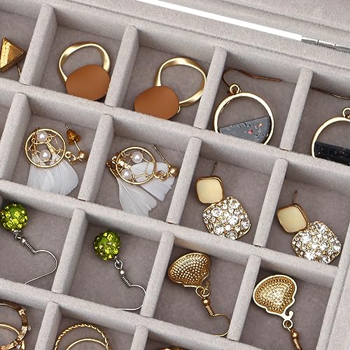 Fixwal Earring Jewelry Box 24 Grid Velvet Jewelry Tray for Drawers Glass Clear Lid Showcase Display Storage Ring Trays Earring Holder Organizer Case(Grey)