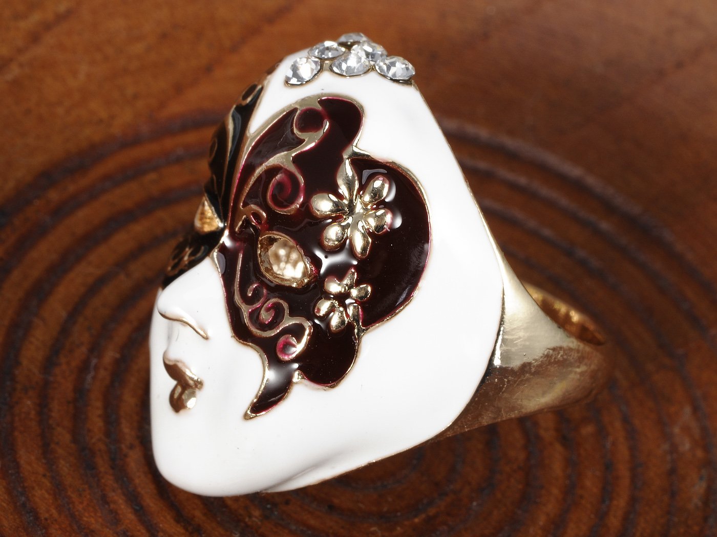 Alilang Enamel Paint Butterfly Venetian Masquerade Lady Face Mask Ring