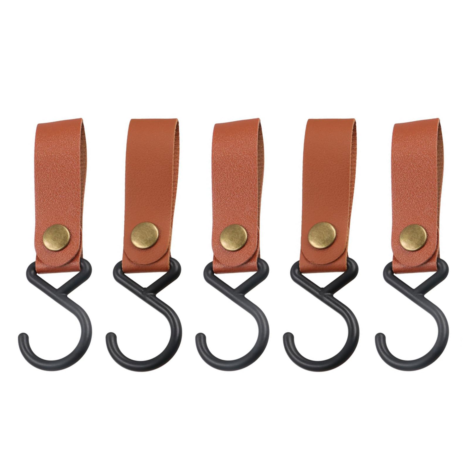 GUDEKIKL 5Pcs Leather Straps with S Hooks, Multifunctional S Shelf Hooks, Outdoor Camping Strollers Hooks Hangers, Portable Utility Hooks for Hanging