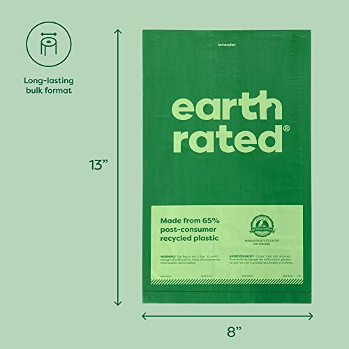 Earth Rated Dog Poop Bags, New Look, Thick Grab and Go Single Roll, Ideal for Backyard Pickups, Lavender Scented, 300 Bags