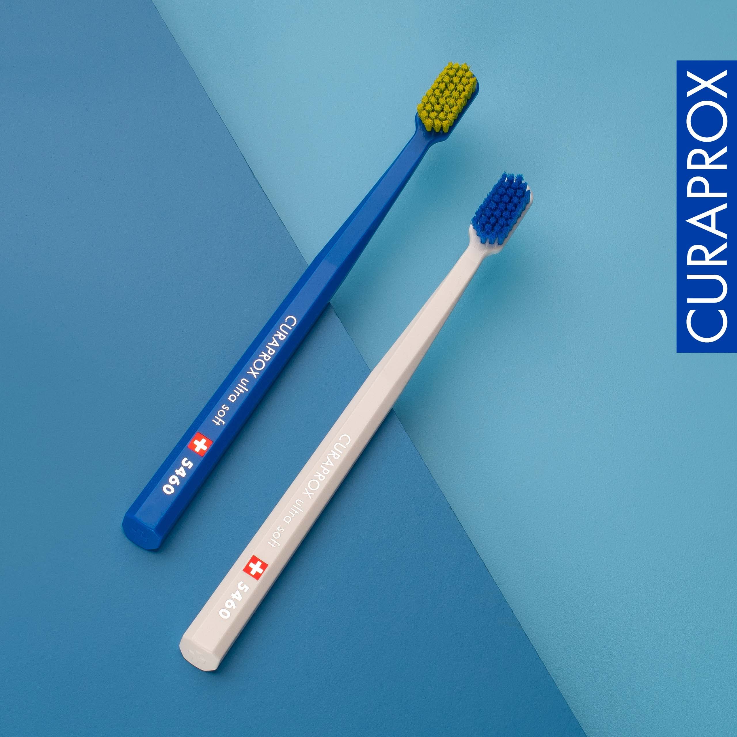 Curaprox CS 5460 Extra-Soft Toothbrushes for Adults, Sensitive-Gum-Safe Ultra-Fine Filaments and Compact, Slightly Angled Toothbrush Head for Improved Tooth and Gum Health, Pack of 2