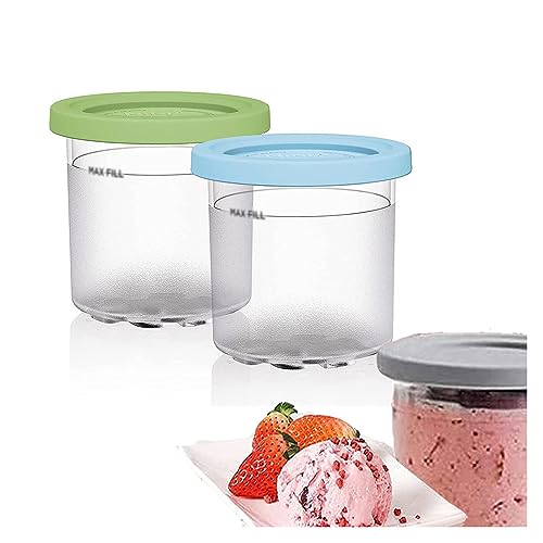 EVANEM 2/4/6PCS Creami Pints, for Ninja Creami,16 OZ Ice Cream Containers for Freezer Bpa-Free,Dishwasher Safe Compatible NC301 NC300 NC299AMZ Series Ice Cream Maker,Blue+Green-4PCS