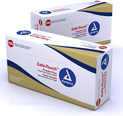 Dynarex Safe-Touch Vinyl Exam Glove Powder Free, Medium, 100 Count (Pack of 5)