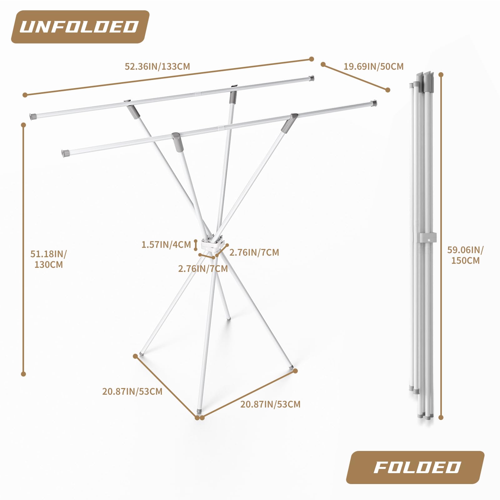 Bigzzia Clothes Drying Rack, Foldable Laundry Drying Rack, Space-Saving, Indoor Outdoor Use, Portable Free-Standing Large Drying Rack for Bed Sheets, Quilts, Blankets- White