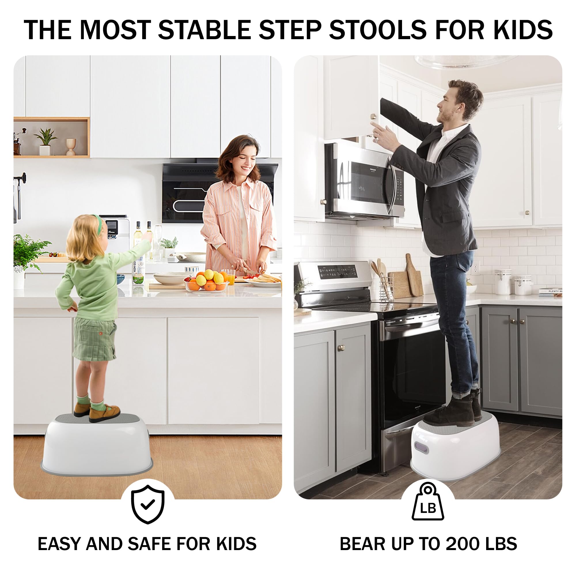 Cemibaby Step Stool for Kids and Toddlers,Anti-Slip Sturdy Toddler Step Stool for Toilet Potty Training,Bathroom Sink,Kitchen,Safety,Portability,Wide Step,Appropriate Height,Gray White (1 Pack)