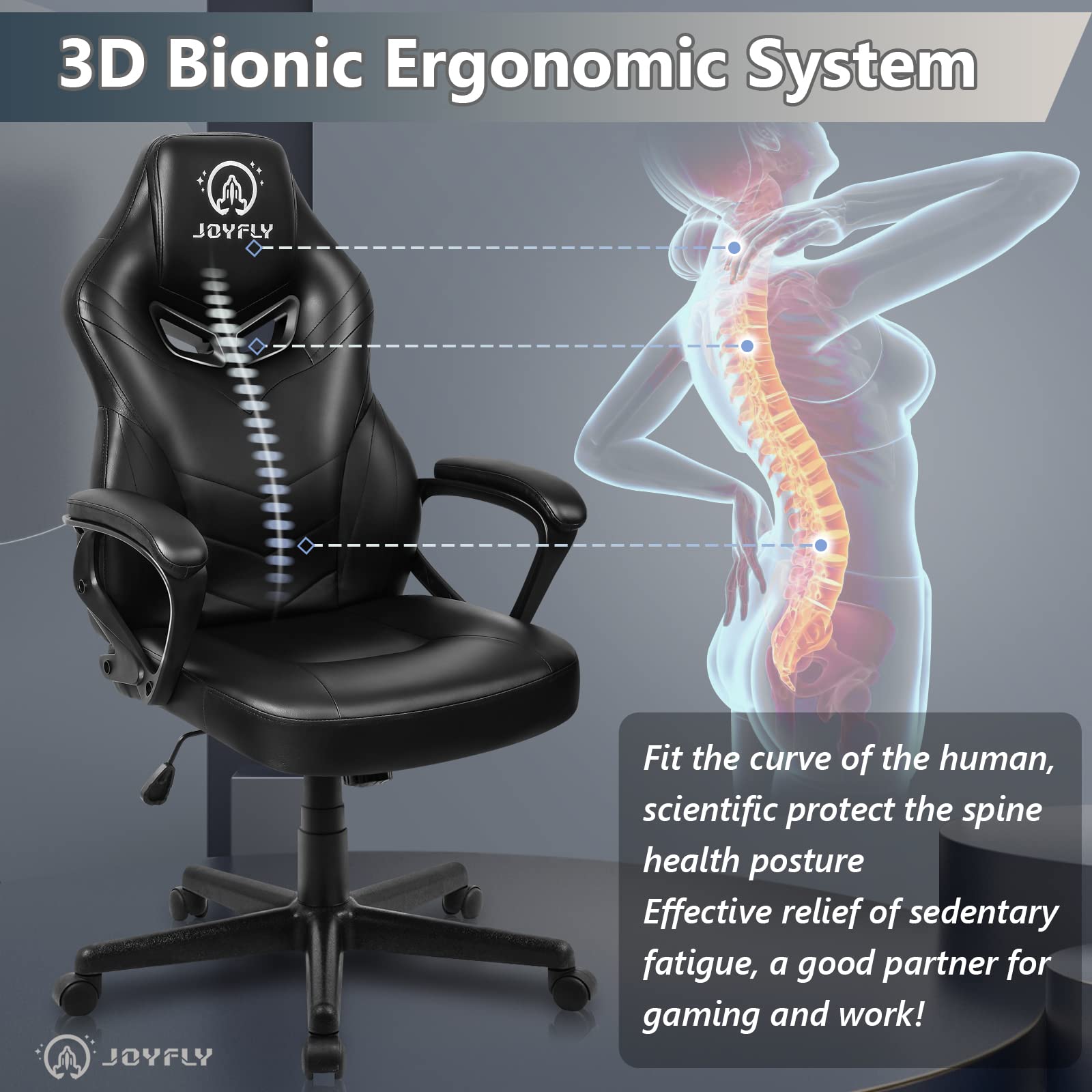 JOYFLY Gaming Chair, Gamer Chair for Teens Adults, Computer Gaming Chair Video Game Chairs Ergonomic PC Office Chair with Lumbar Support(Black Leather)