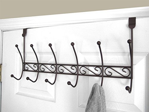 Home Basics Over The Door Hanger Hook, Heavy Duty Organizer Hooks Hanger, 6 Hooks Rack for Heavy Coat, Big Bags, Towel, Robe, Bronze