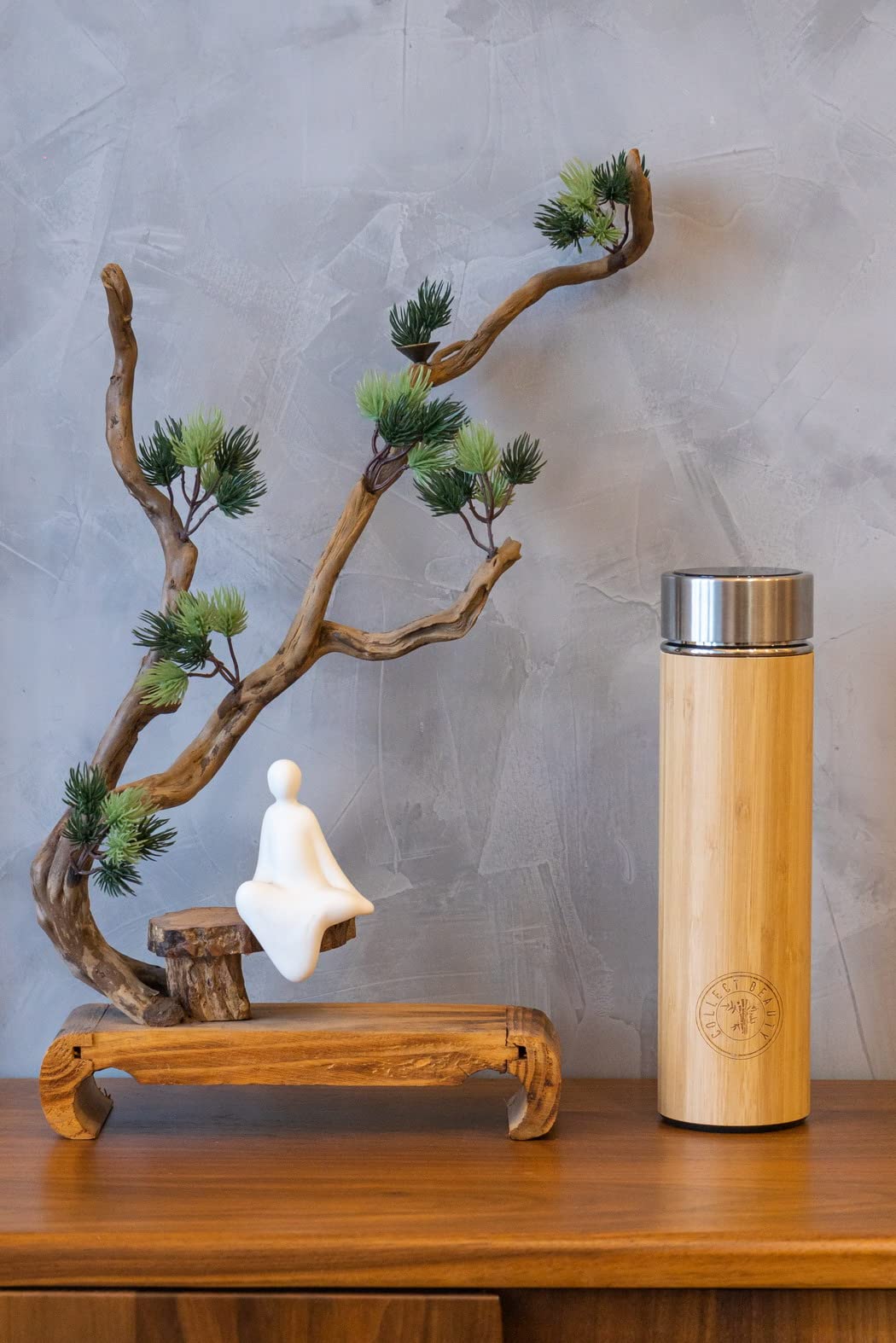 Bamboo Water Bottle with Tea Infuser Tumbler with LED Temperature Insulated Stainless Steel Thermos