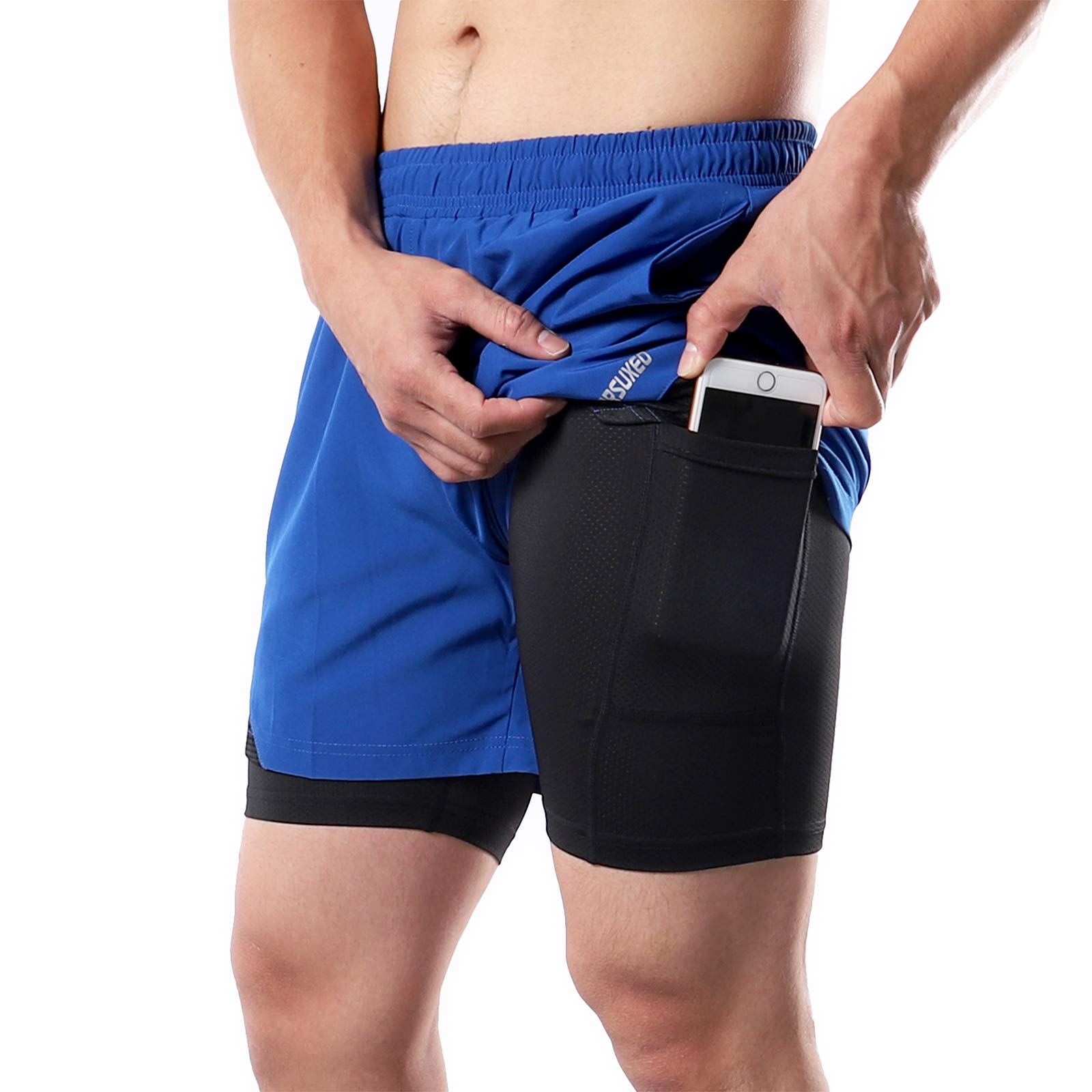 ARSUXEO 2 in 1 Running Shorts for Men 5 Inch with Liner and Phone Pocket Drying Fast Athletic Workout Shorts Sky Blue Size Large