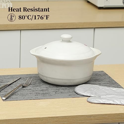 Leetaltree Grey Placemats, Heat Resistant Non-Slip Place mats for Dining Table, Washable Durable PVC Vinyl Woven Table Mats (Set of 6)