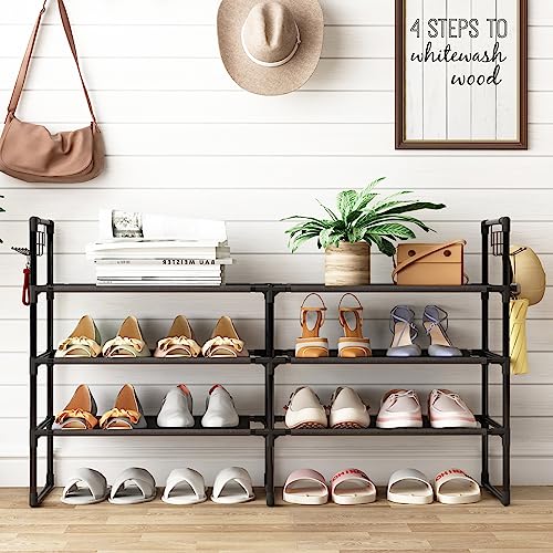 Fixwal Shoe Rack for Closet, Black, 4 Tiers, Shoe Organizer for Closet, Metal Shoe Storage for Entryway, Bedroom Closet
