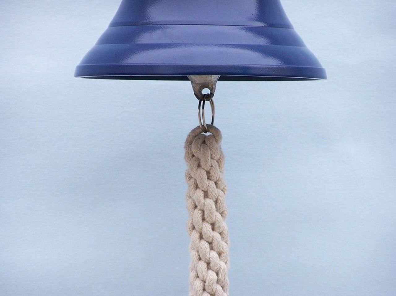 Hampton Nautical 3xglass-101 Solid Brass Hanging Ship's Bell 9"-Blue Powder Coated Nautical Home Decoration, 9 inch
