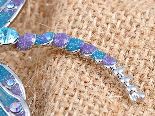 Alilang Womens Blue Purple Glitter Enamel Rhinestone Dragonfly Pendant Necklace Over Silvery Tone