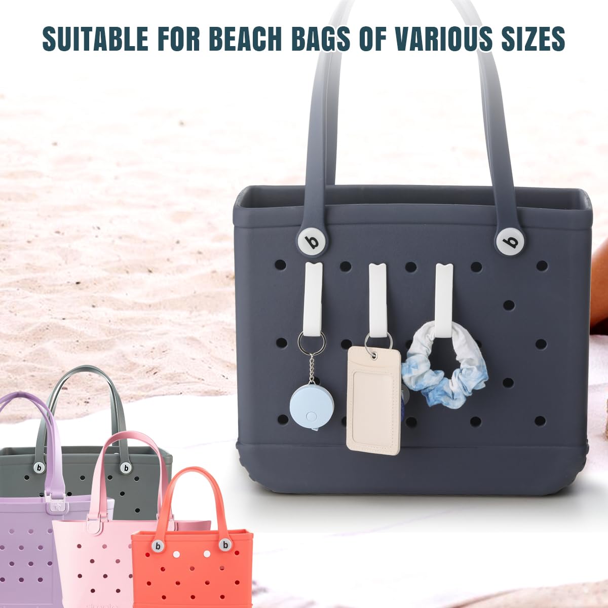 Lenink Hook Accessories Compatible with Bogg Bag, 3 Pack Insert Charm Keychain Holder for Beach Totes Bags, Hanging Keys, Water Bottles (White)