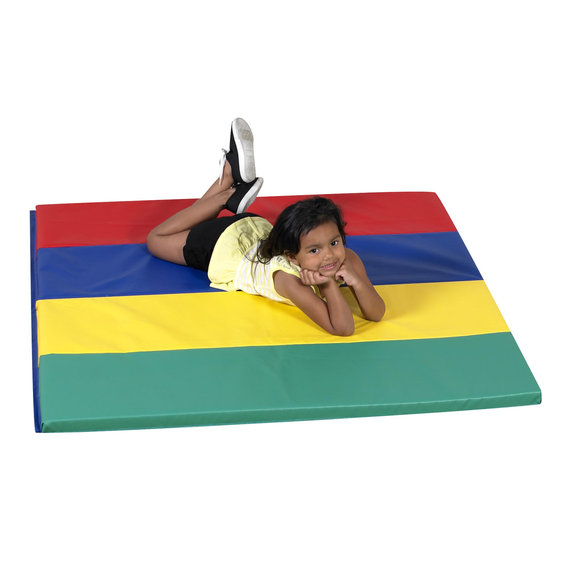 Children's Factory Rainbow Folding Gym Activity Mat, 4 ft x 4 ft, Cushioned Floor Mat for Kids, Daycare Floor Mat for Kids