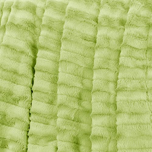 Home Soft Things Derby Double Sided Faux Fur Throw Blanket, Citron, 50'' x 60'', Super Soft Comfy Fluffy Plush Bed Couch Cover for All Year Round Accent Home Decoration