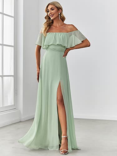 Ever-Pretty Womens Ruffle Sleeves Plus Size Sparkle Tulle Summer Wedding Guest Dress Mint Green US16
