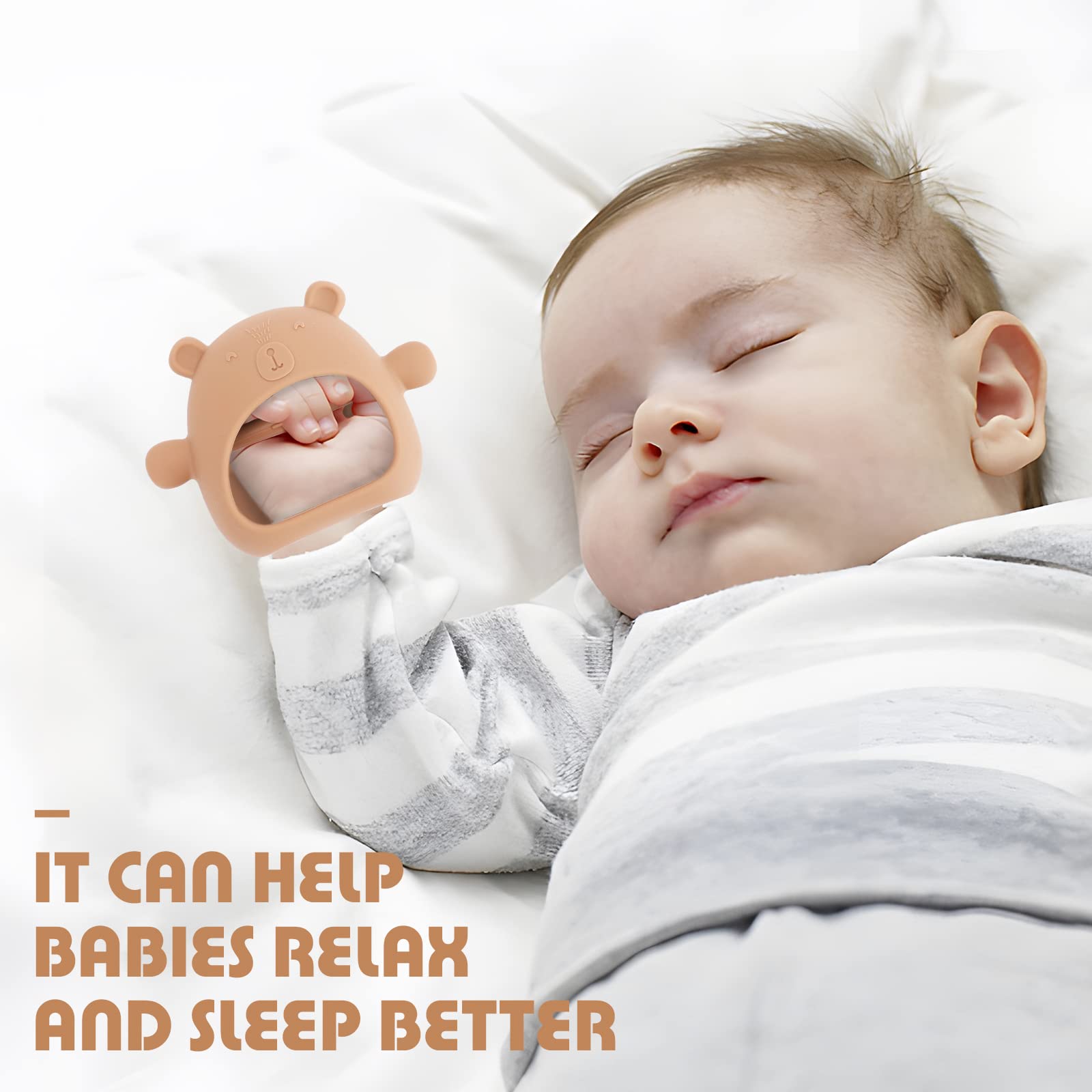 Baby Teether Toy for Infants 3+ Months, Bear BPA Free Anti-Drop Silicone Mitten Teething Toy for Soothing Pain Relief, Silicone Mitten Teether for Sucking Needs (Blue,Brown,Green)