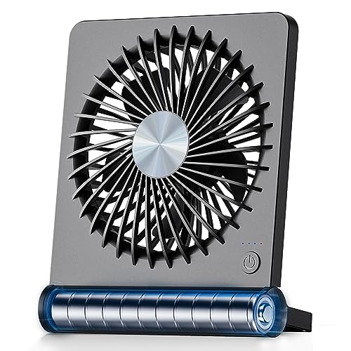 Koonie Portable Desk Fan, 3.5-20hrs Battery Operated Small USB Fan with Ultra Quiet 180° Tilt Folding, Rechargeable Personal Fan with 3 Speeds Strong Wind for Home Office Desktop, Black