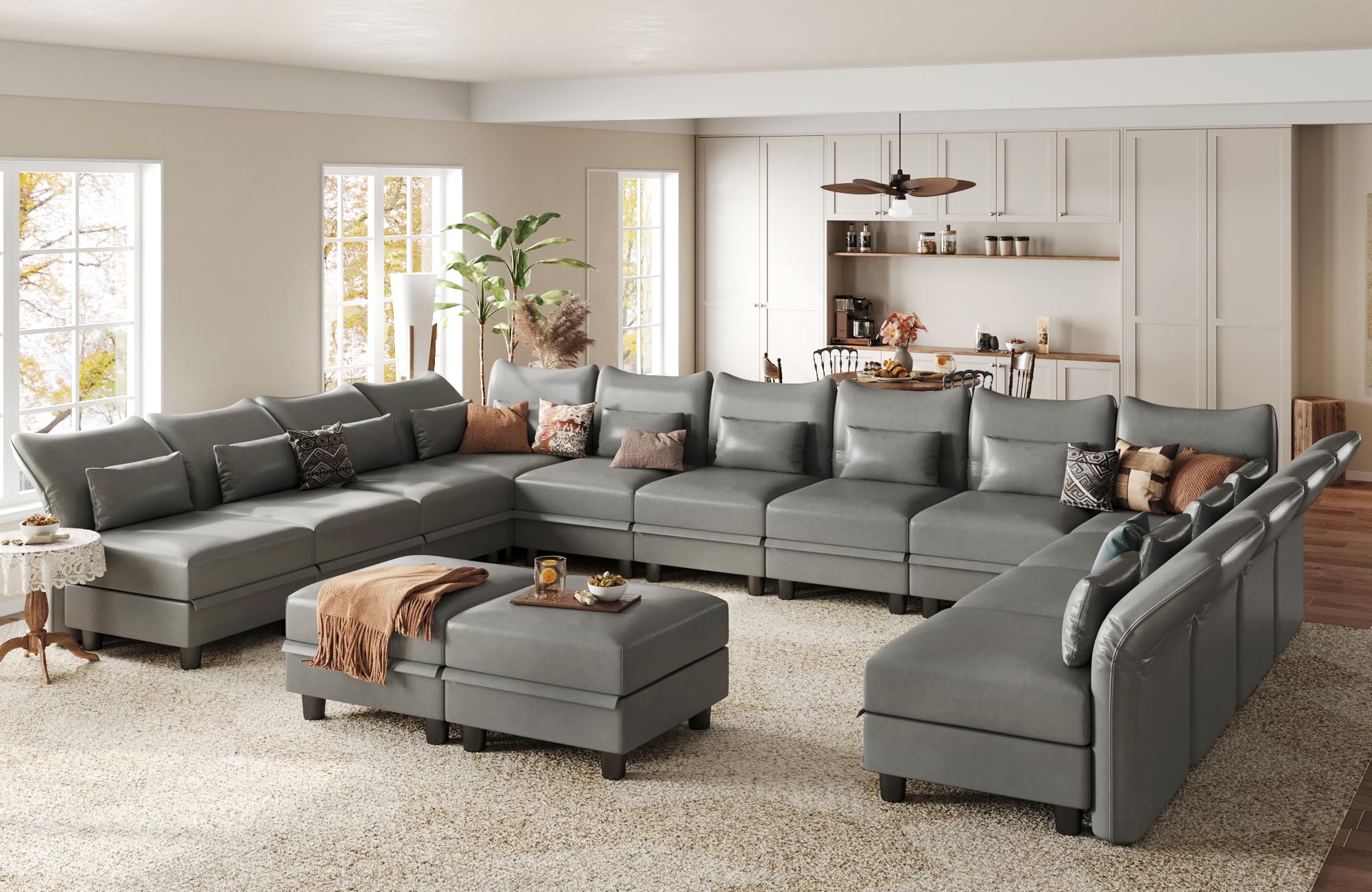 LLappuil Oversize Faux Leather Sectional Sofa U Shaped Modular Couch with Storage Sectioanl Sofa Couch for Living Room, Dark Grey