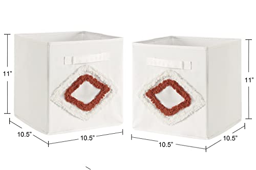 Sweet Jojo Designs Boho Diamond Foldable Fabric Storage Cube Bins Boxes Organizer Toys Baby Kids - Set of 2 - Ivory Burnt Orange Rust Diamond Tufted Bohemian Farmhouse Southwest Shabby Chic Designer