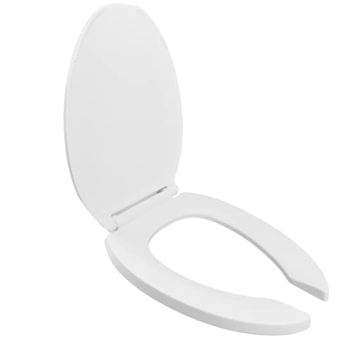Centoco Elongated Toilet Seat, Open Front with Cover, Heavy Duty Commercial, Stainless Steel Self Sustaining Hinge, Plastic, Made in the USA, 820STSS-001, White