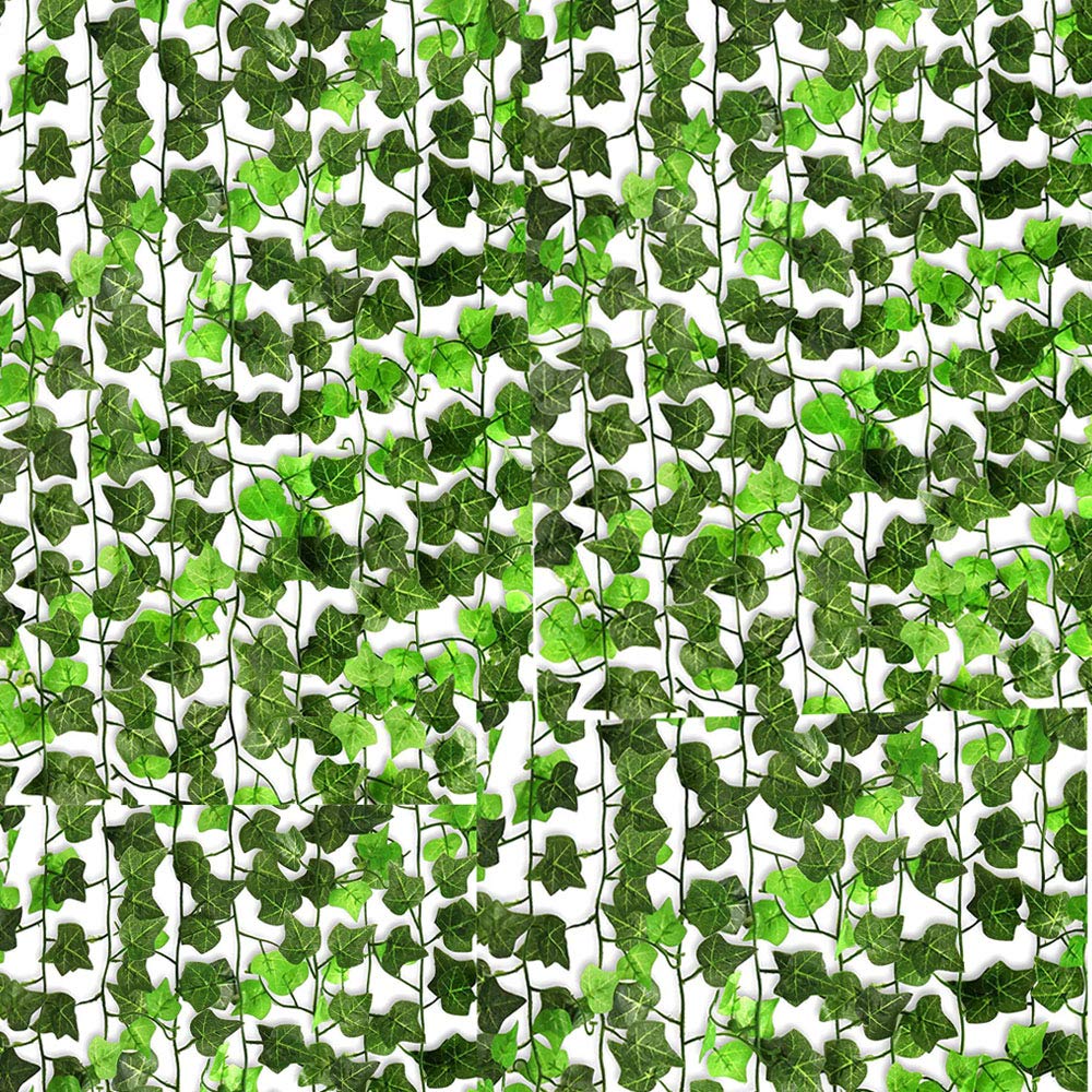 FOLUXING 24 Pack 165Feet Artificial Ivy Garland,Leaf Vines Plants, Fake Ivy Leaves Hanging for Home Kitchen Garden Office Party Wedding Wall Decoration