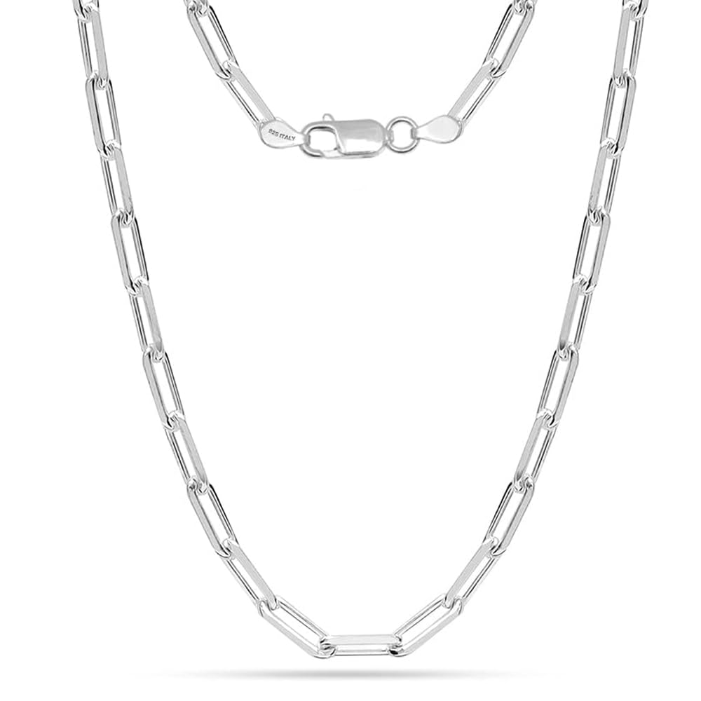 LeCalla 925 Sterling Silver Italian 4.5 MM Diamond-Cut PaperClip Link Chain Necklace for Women 18 Inches