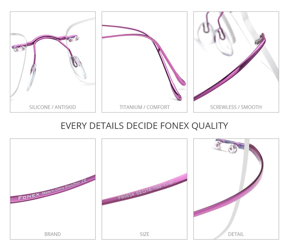 FONEX Titanium Glasses Frame,Rimless Frameless Optical Eyewear Eyeglasses for Men and Women F85634 (Blue)