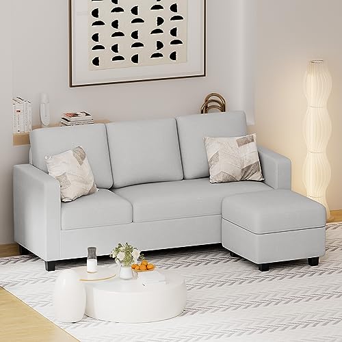 Flamaker Sectional Couch, Sofa Couch for Living Room, L-Shaped Couch with Reversible Chaise, Fabric Small Couches for Apartment, Small Spaces (Grey)
